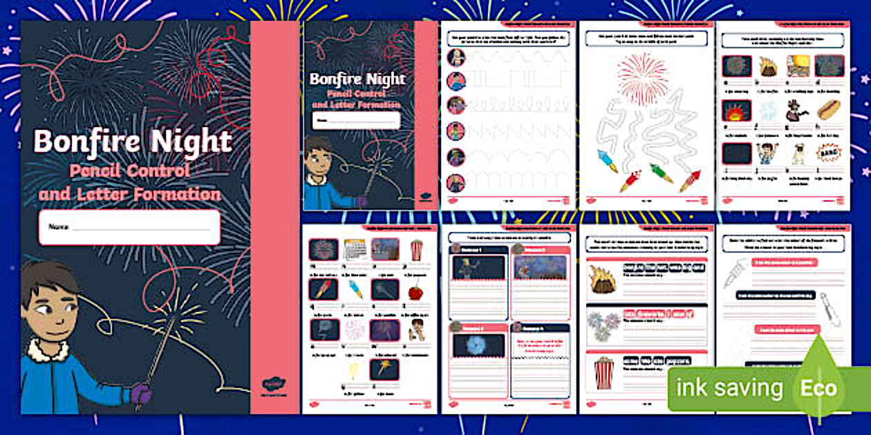 EYFS/KS1 Bonfire Night Pencil Control & Letter Formation Handwriting ...