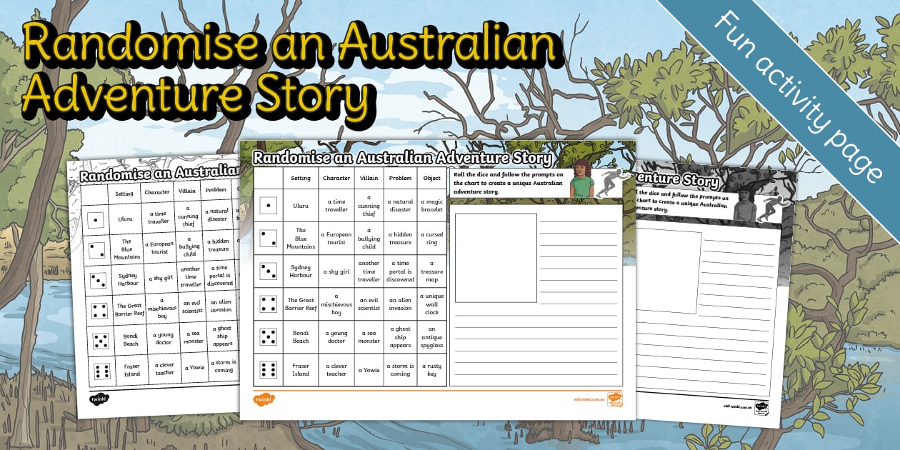 Randomise an Australian Adventure Story Writing Template