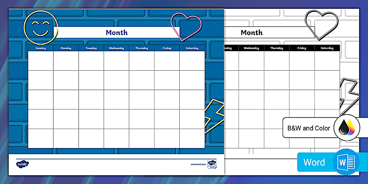 Back to School Neon Welcome Back! Editable Calendar - Twinkl