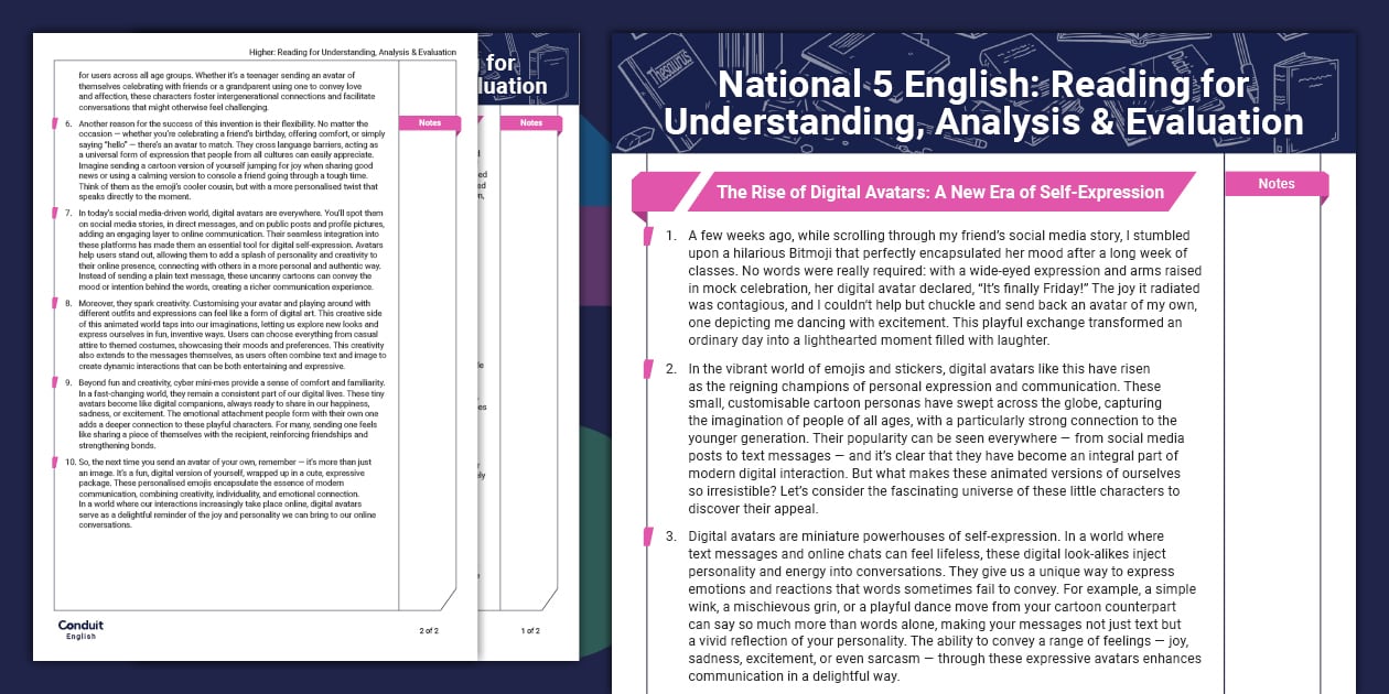 * NEW * National 5 RUAE Practice Paper: Digital Avatars