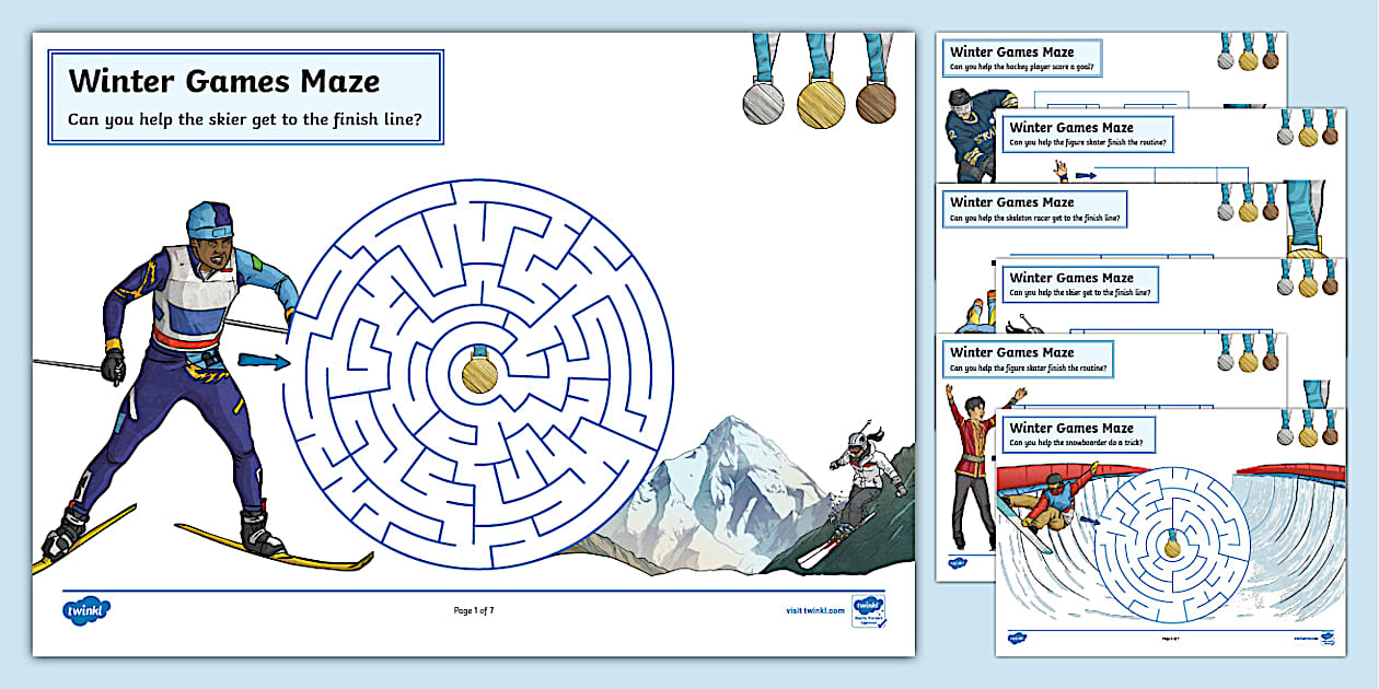 Winter Games Maze Activity Worksheets | Twinkl | KS1
