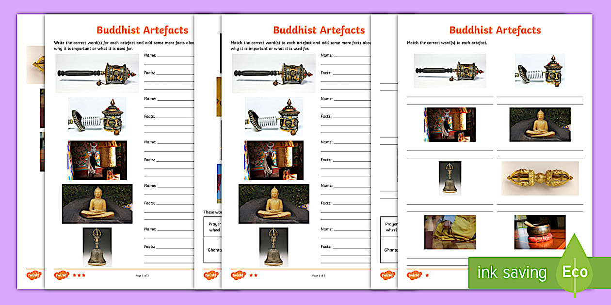 Buddhist Artefacts Differentiated Worksheet / Worksheets