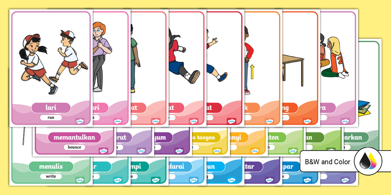 Poster Verb Action (Kata Kerja) Inggris - Indonesia - Twinkl