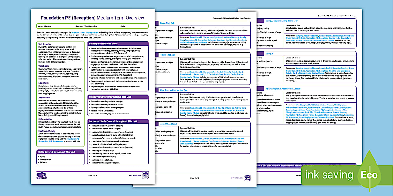 EYFS PE Games - The Olympics Medium Term Overview - Twinkl