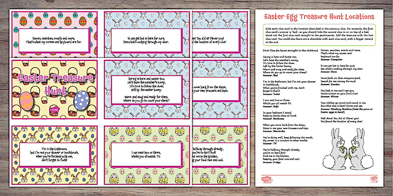 Printable Easter Egg Hunt | Treasure Hunt Questions | Twinkl