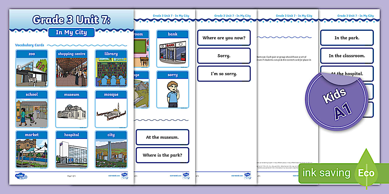 Turkey Curriculum English Vocab Cards: Grade 3 Unit 7 (In My City)