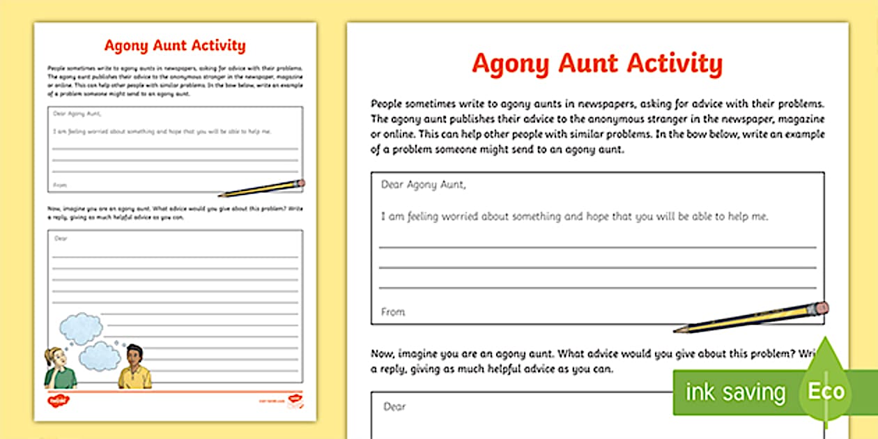 Agony Aunt Letter Worksheet: Informal Letter Writing