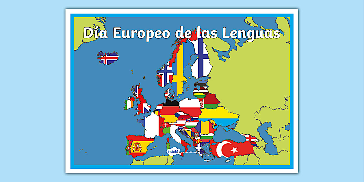 Mapa de Europa con banderas para niños - Twinkl