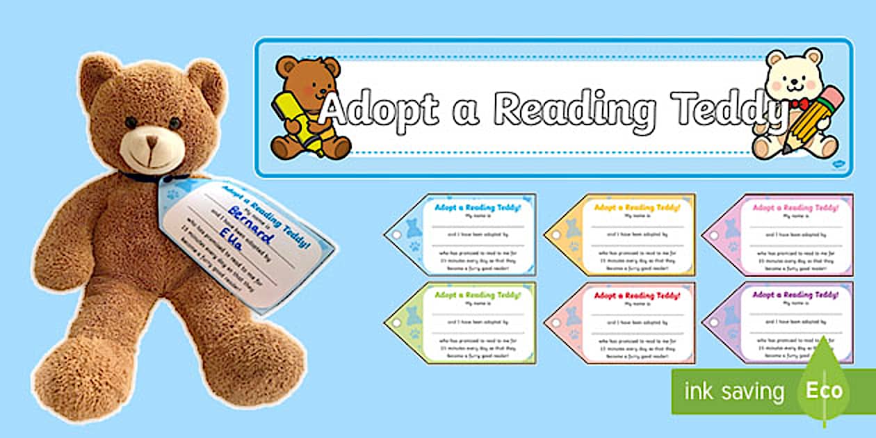 Cursive Adopt a Reading Teddy Tags (teacher made) - Twinkl