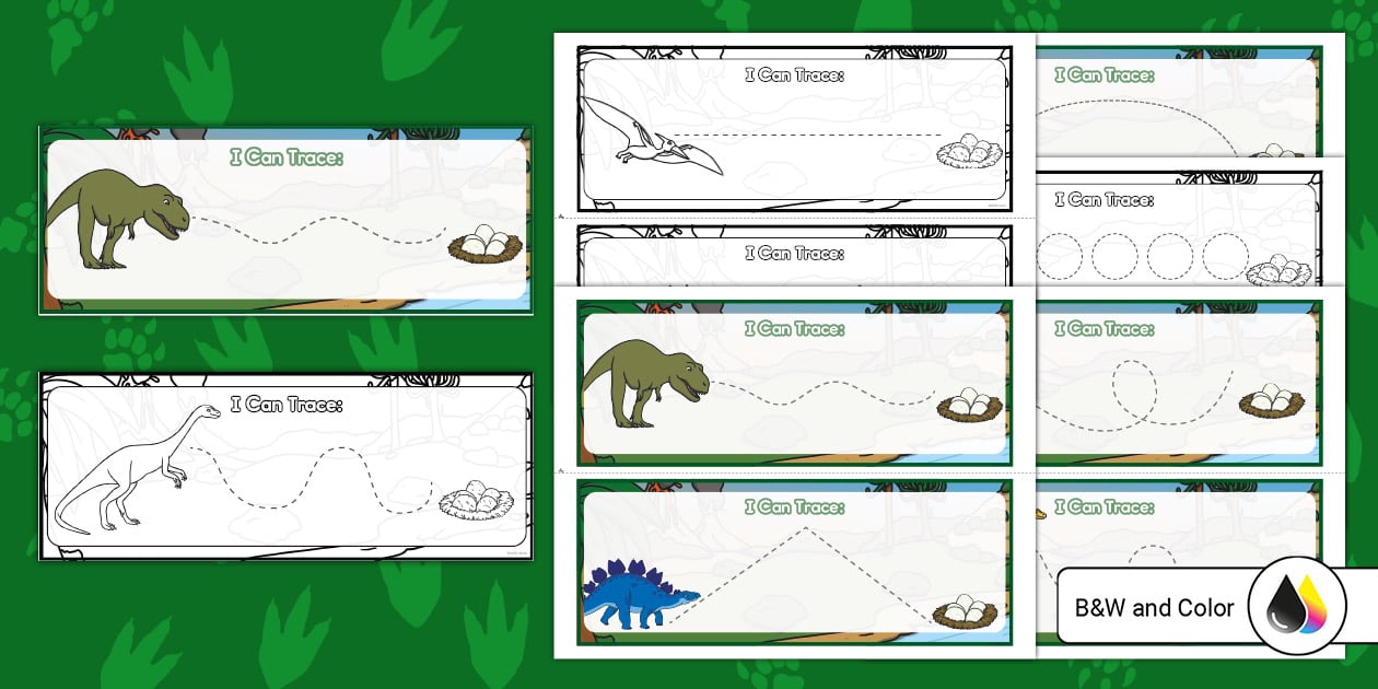 Early Childhood Dinosaurs Busy Bag Tracing Worksheet