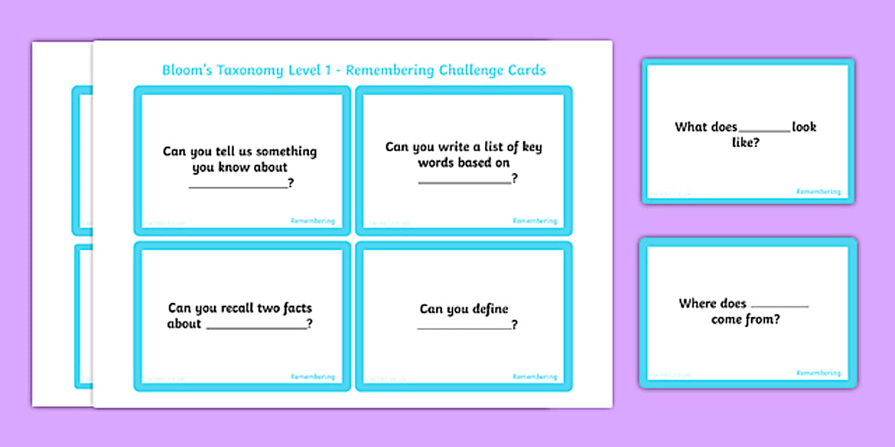 Bloom's Taxonomy Level 1 Remembering Challenge Cards - blooms