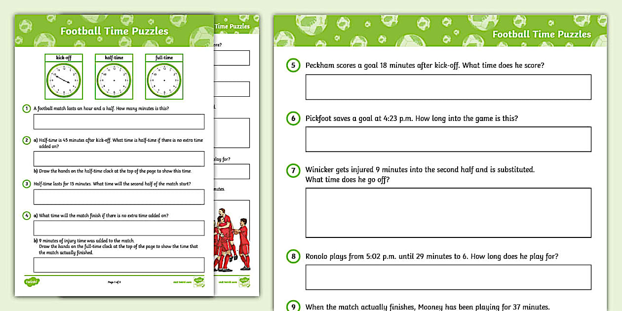 👉 Football-Themed Time Problems Activity Sheet - Twinkl