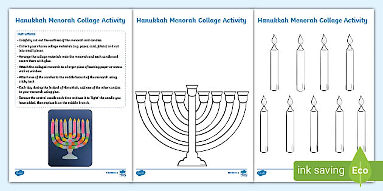 KS1 Hanukkah Menorah Collage Activity - Twinkl