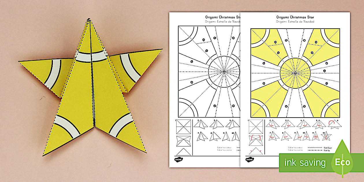 Black and White Simple Origami Christmas Star Paper Craft English/Spanish