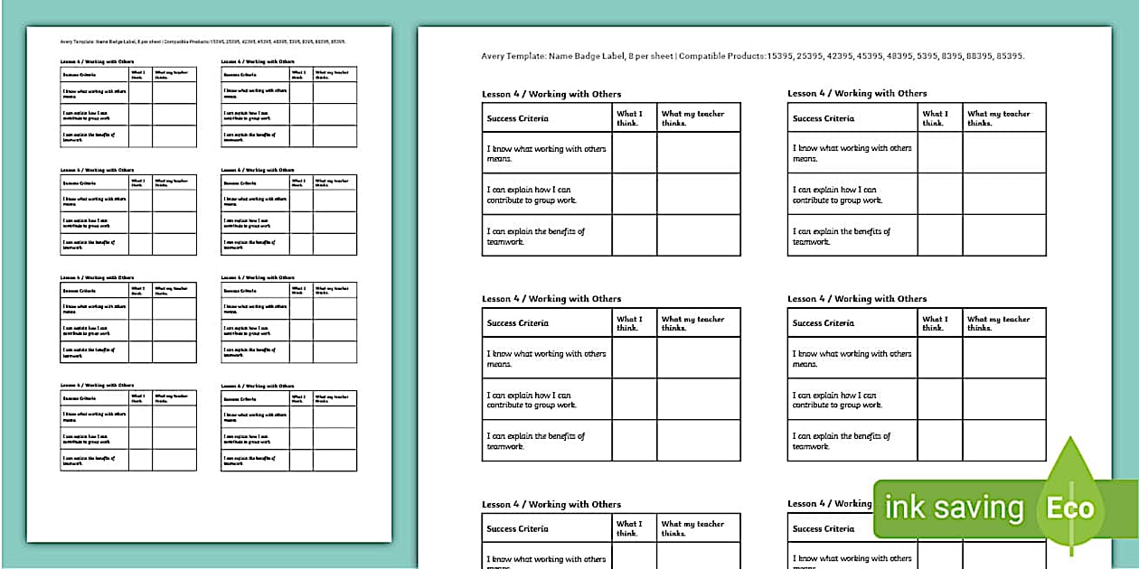 Year 3 - Lesson 4 - Working With Others - Success Criteria