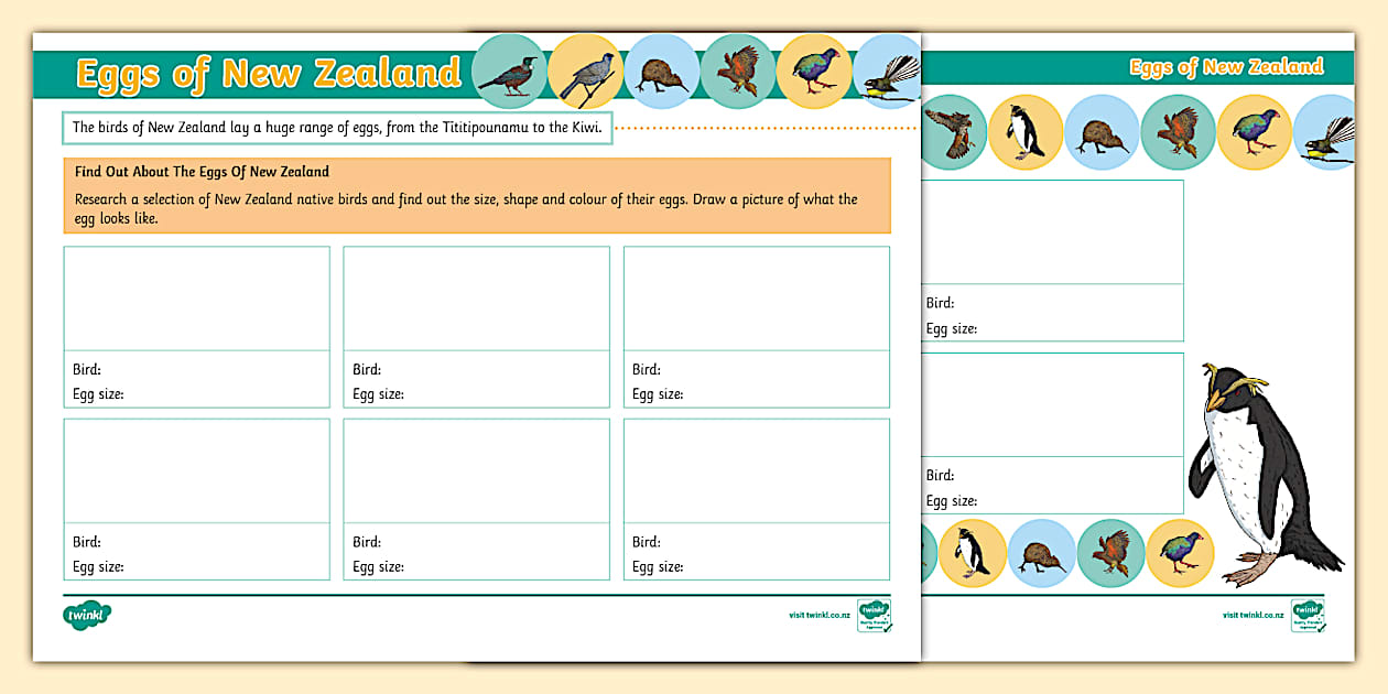 Eggs of New Zealand Research Template (teacher made)