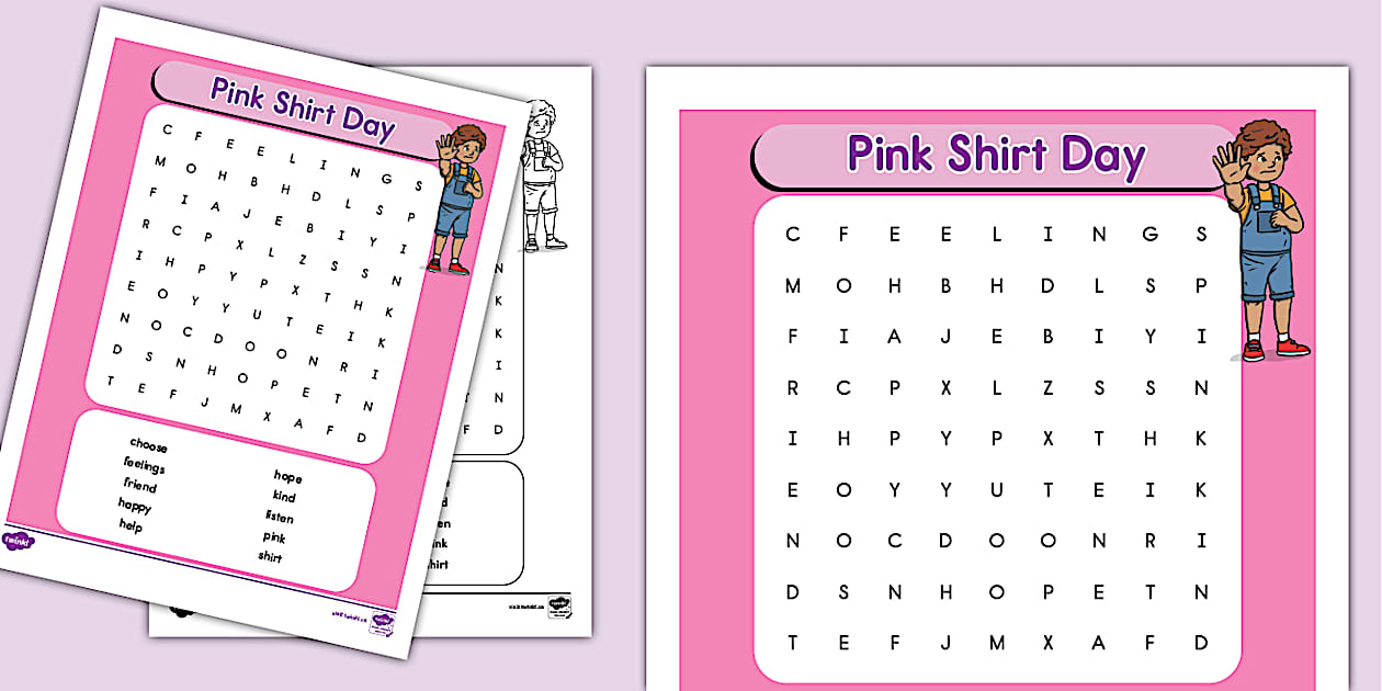 Pink Shirt Day Word Search (teacher made) - Twinkl