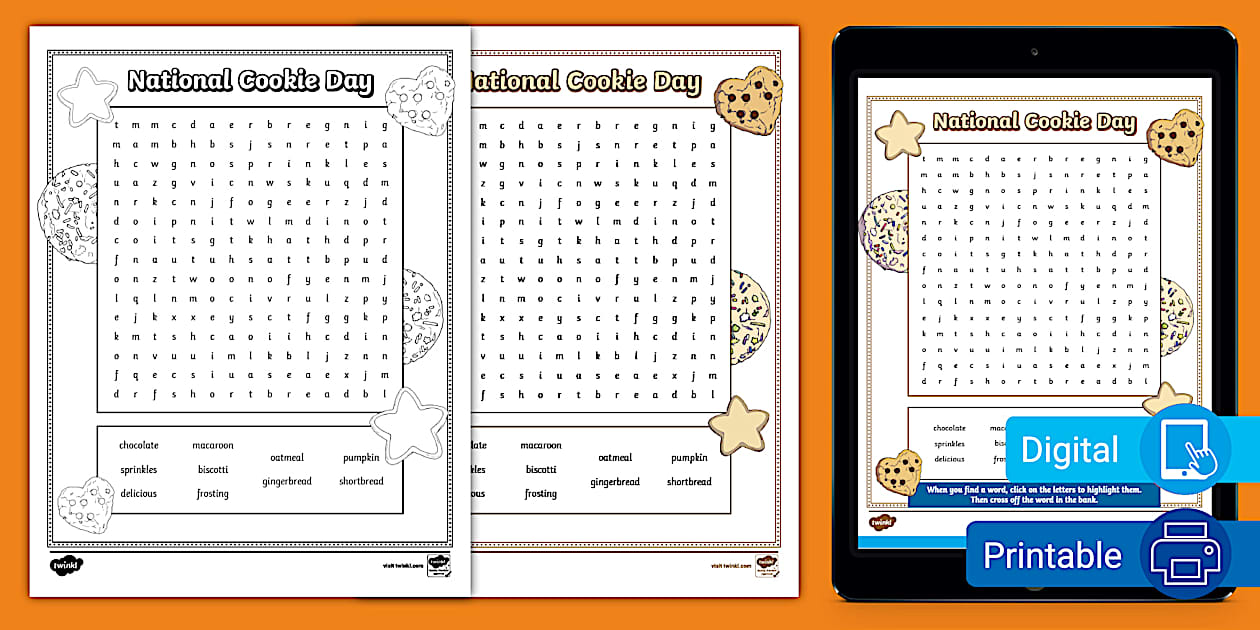 National Cookie Day Word Search for 3rd-5th Grade - Twinkl