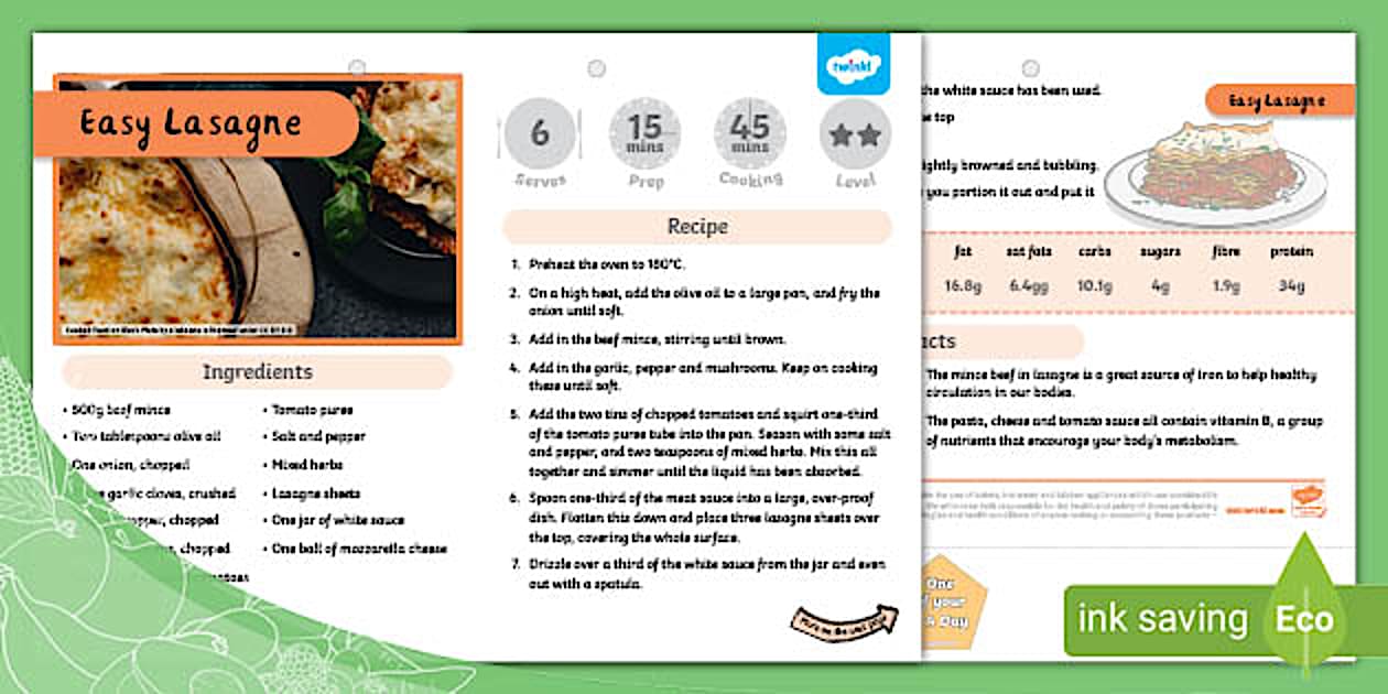 Easy Lasagne Recipe | Twinkl Yum (teacher made) - Twinkl