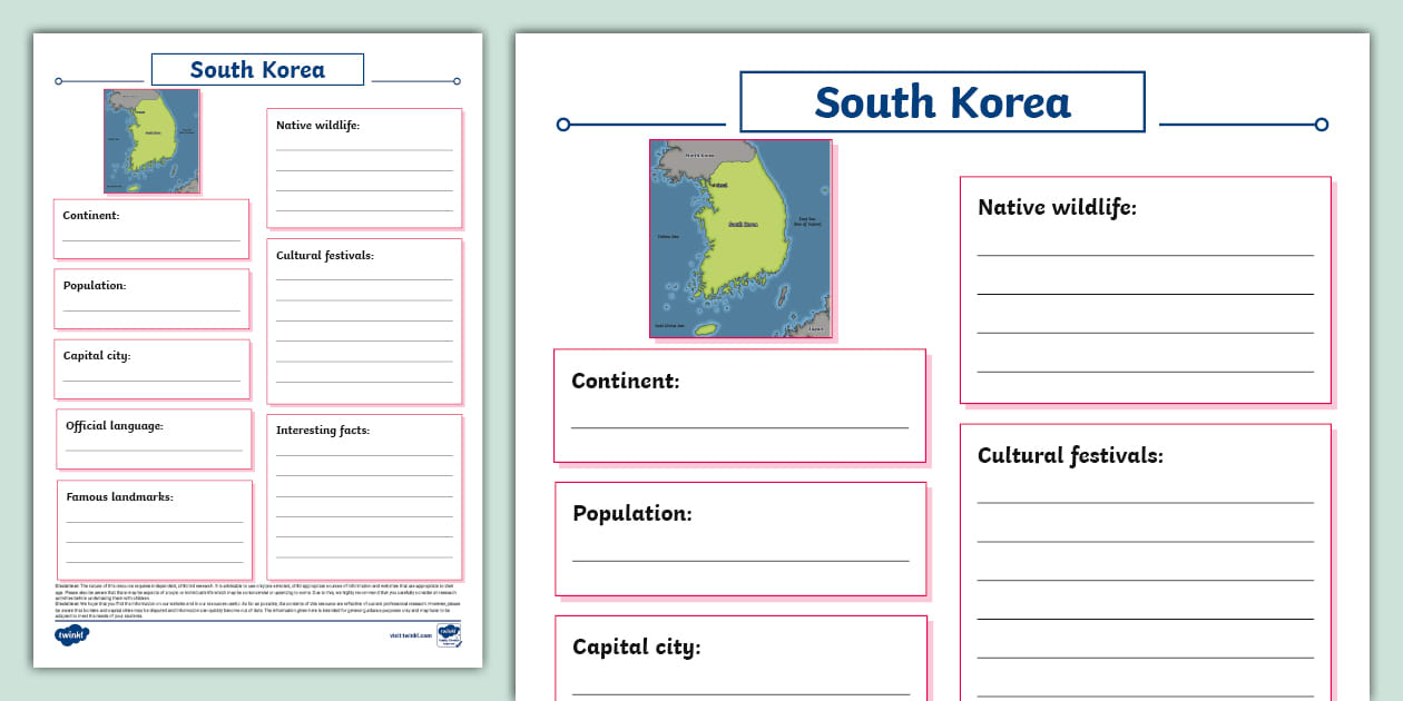 South Korea Fact File Template,south korea - Twinkl