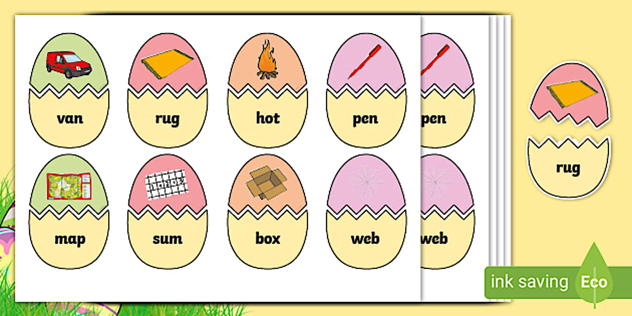 Black and White CVC Mixed Words Easter Egg Matching Activity