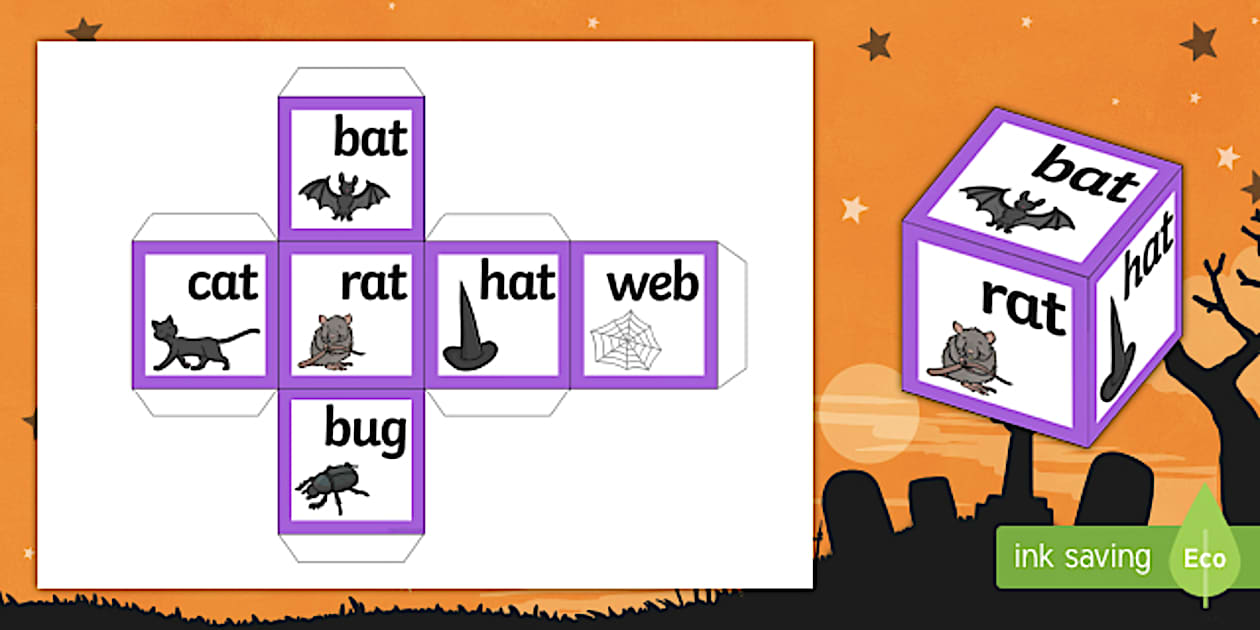 Editable Halloween Themed CVC Word Dice Activity - Twinkl