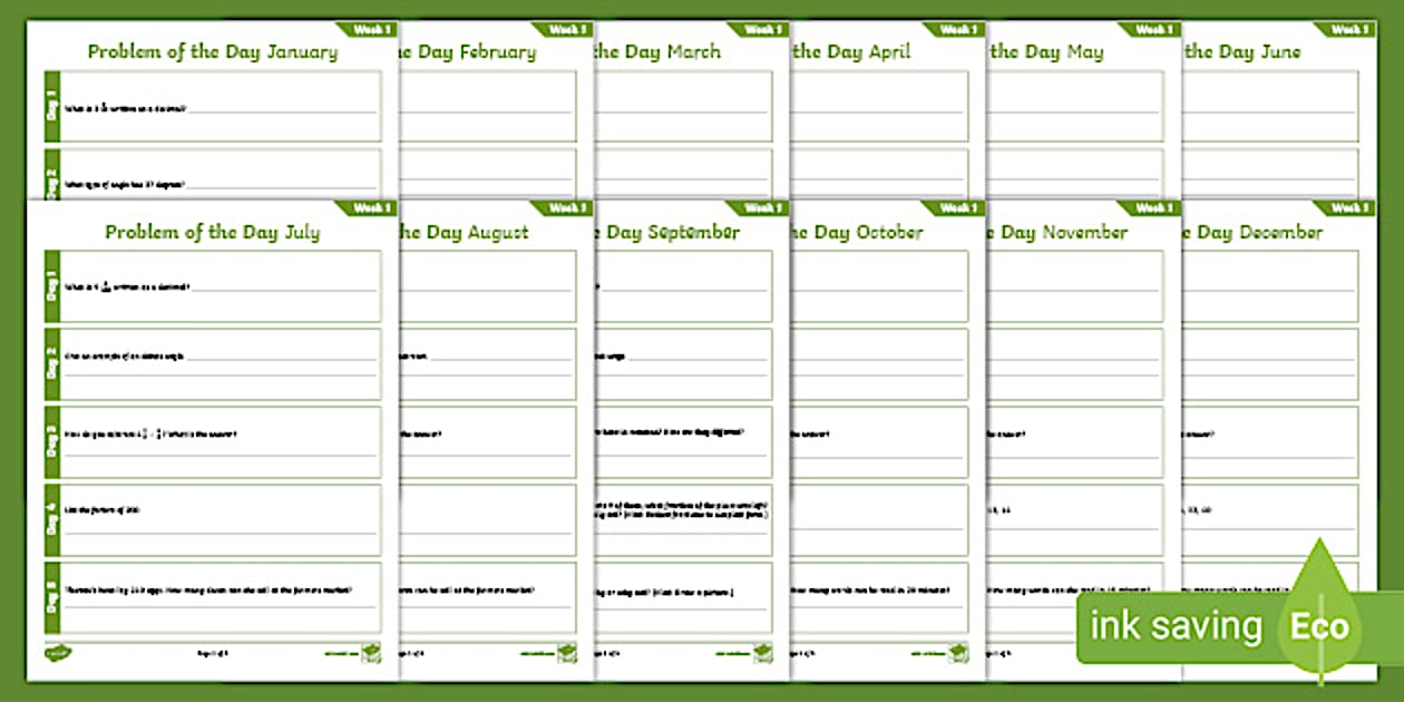 4th Grade Math Problem of the Day for the Whole Year