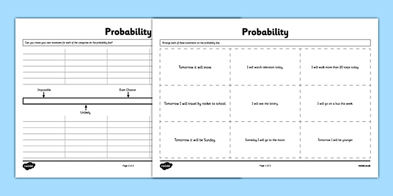 Probability Worksheets – Chance and Uncertainty – Printable