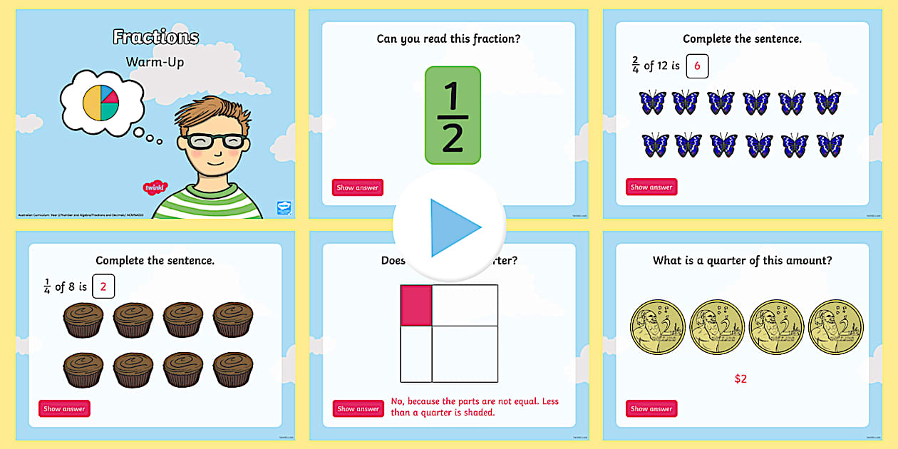 Year 2 Fractions Warm-Up PowerPoint (teacher made) - Twinkl