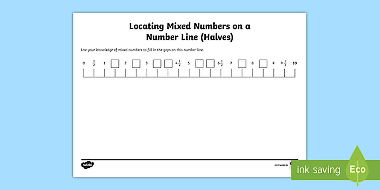 Locating Mixed Numbers On a Number Line (Halves) Worksheet