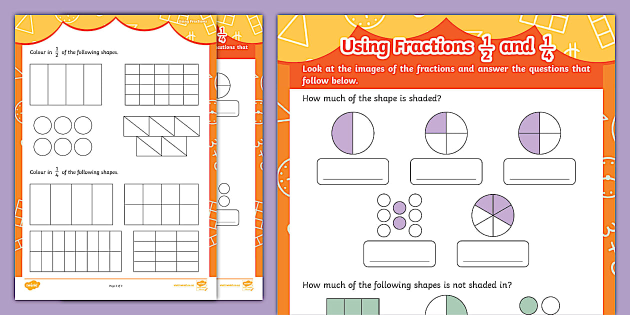 Using Fractions 1/2 and 1/4 Activity Sheet (teacher made)