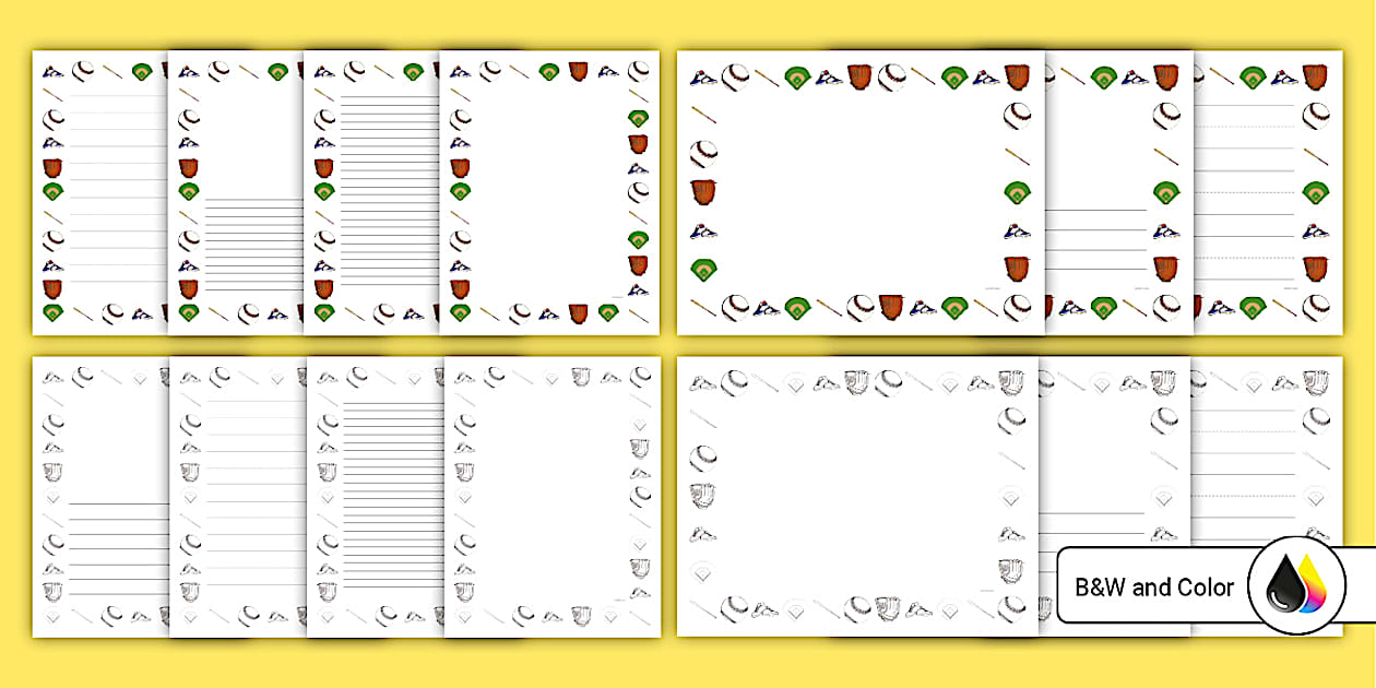 Blank and Lined Journal Writing Pages - Baseball Border