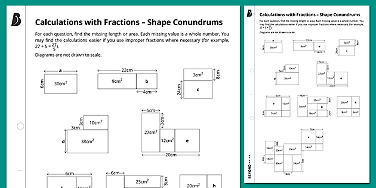👉 Calculations With Fractions - Shape Conundrums - Twinkl