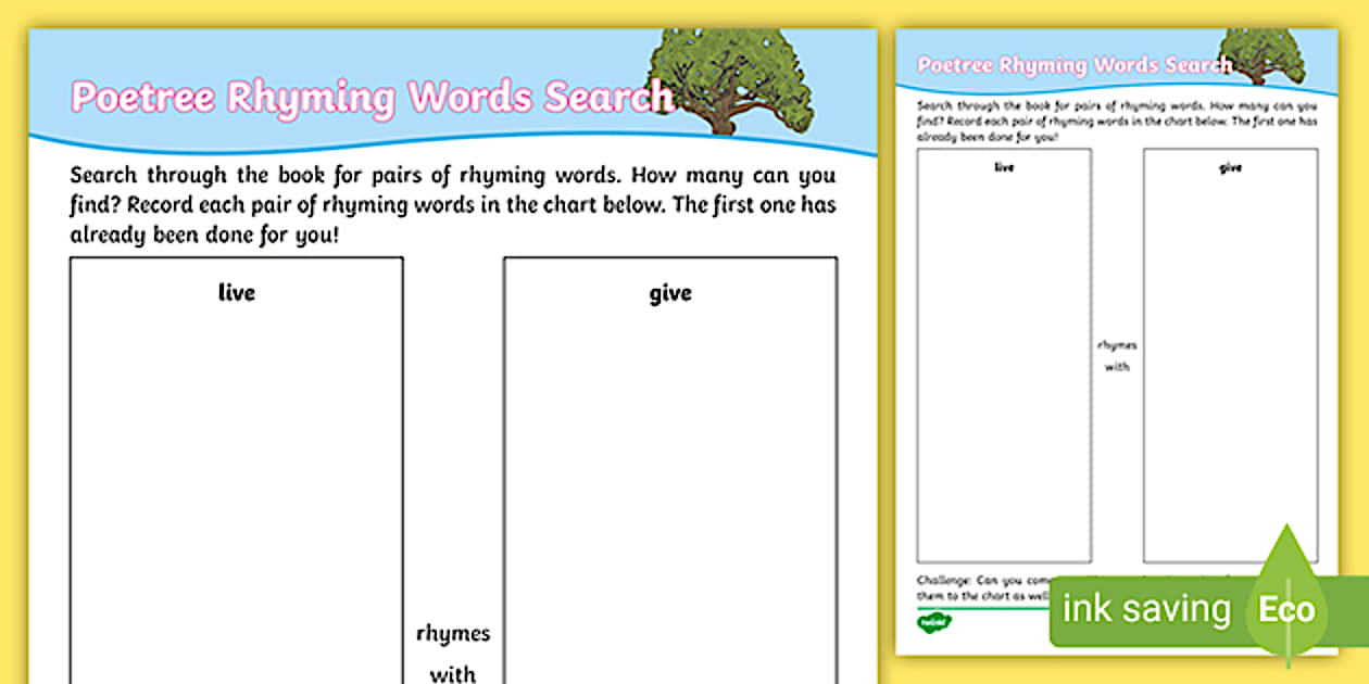 Poetree Rhyming Words Search Activity Worksheet - Twinkl
