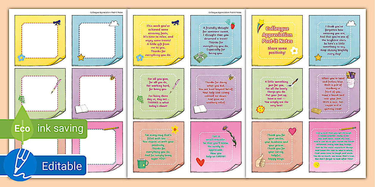 Colleague Appreciation Post-it Notes (Teacher-Made) - Twinkl
