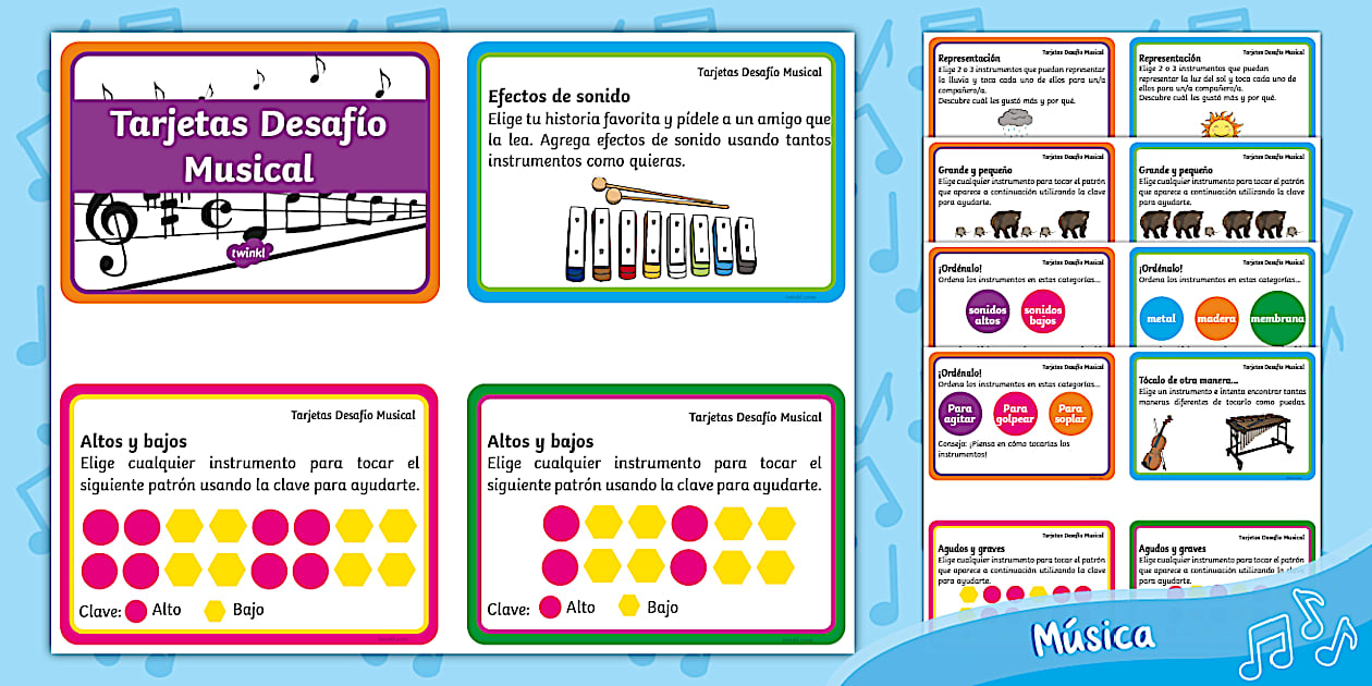 Tarjetas | Desafío | Musical | Música | (teacher made)
