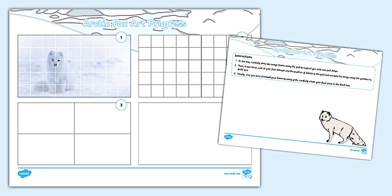 Arctic Fox Art Progress Template (teacher made) - Twinkl
