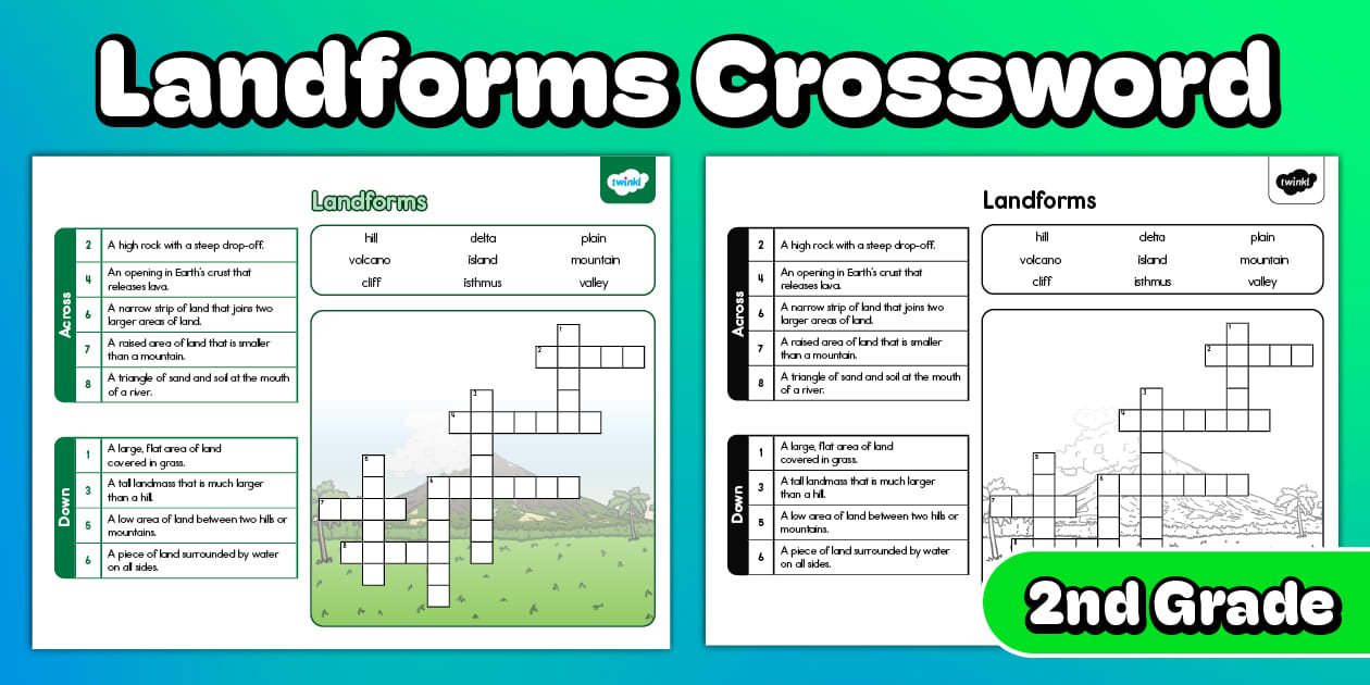 Second Grade Landforms Crossword