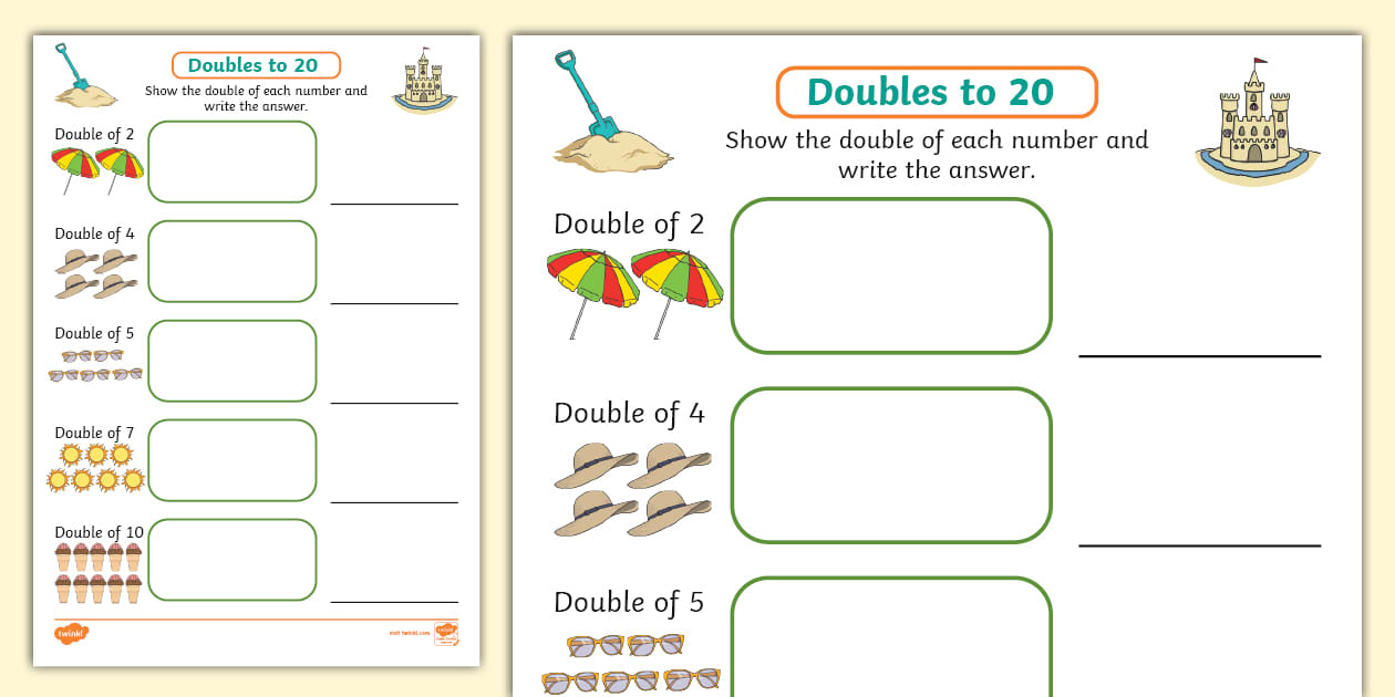 Doubles to 20 Summer Activity Sheet (teacher made) - Twinkl