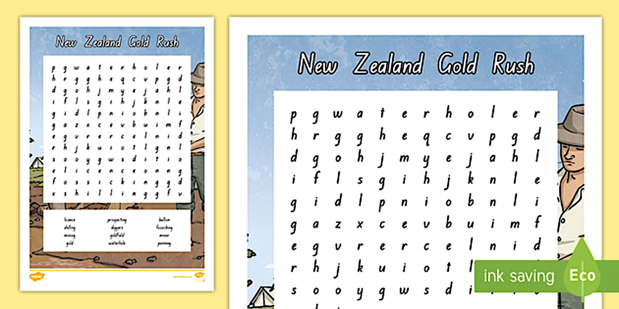 New Zealand Gold Rush Word Search (teacher made) - Twinkl