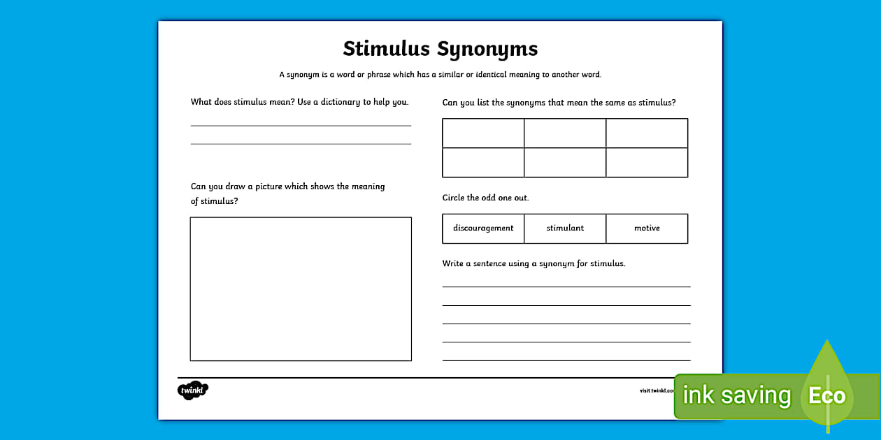 Stimulus Synonyms Worksheet (teacher made) - Twinkl