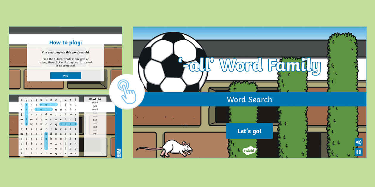 '-all' Word Family Interactive Word Search (teacher made)
