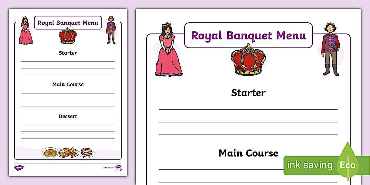 Royal Banquet Menu Writing Template (teacher made) - Twinkl