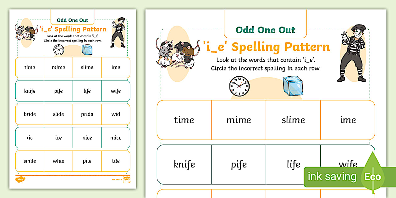 'i_e' Spelling Pattern Odd One Out Worksheet - Twinkl