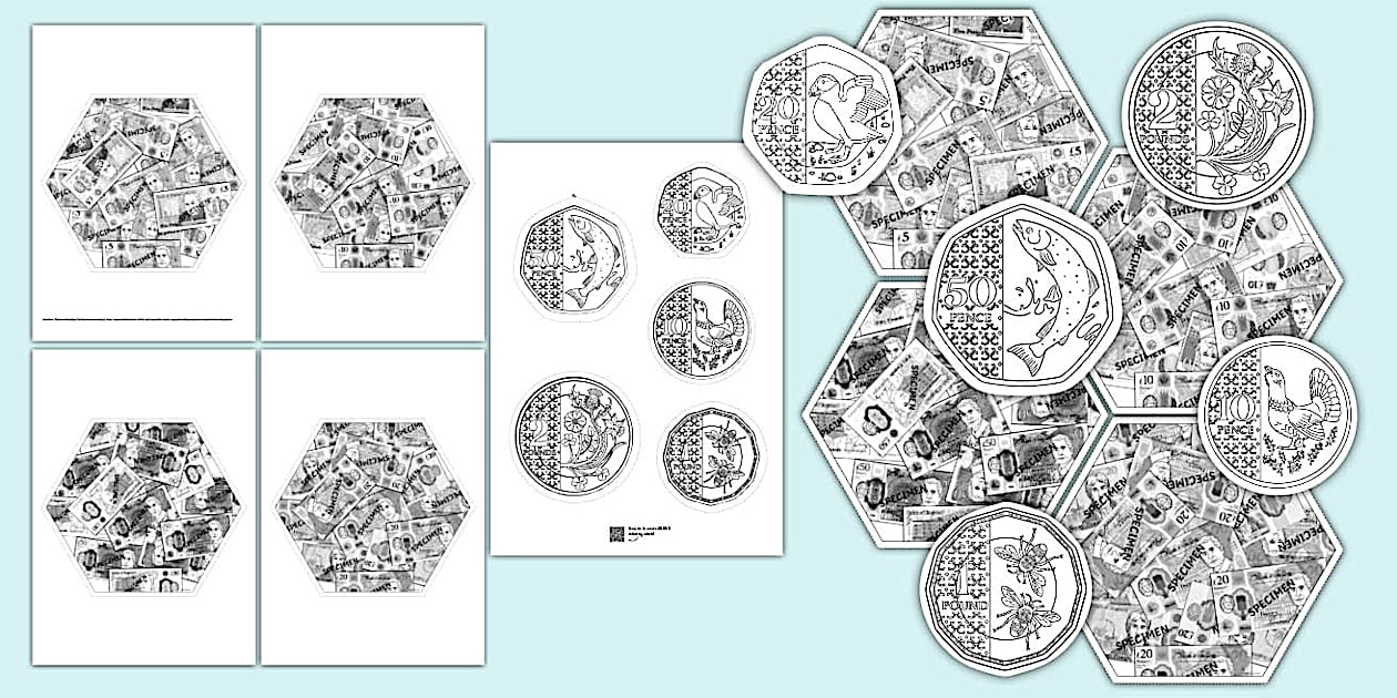 👉 Money Hexagon Display Colouring Activity (teacher made)