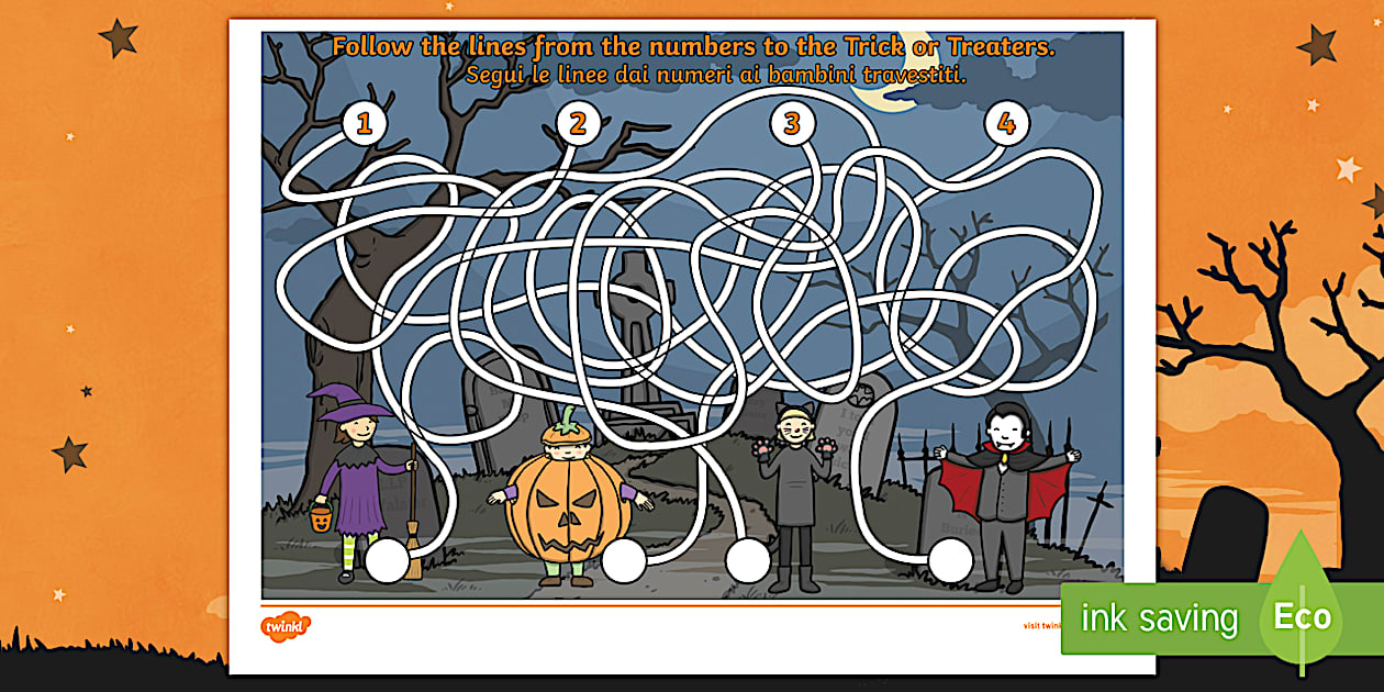 Black and White Halloween Themed Pencil Control Maze Activity English ...