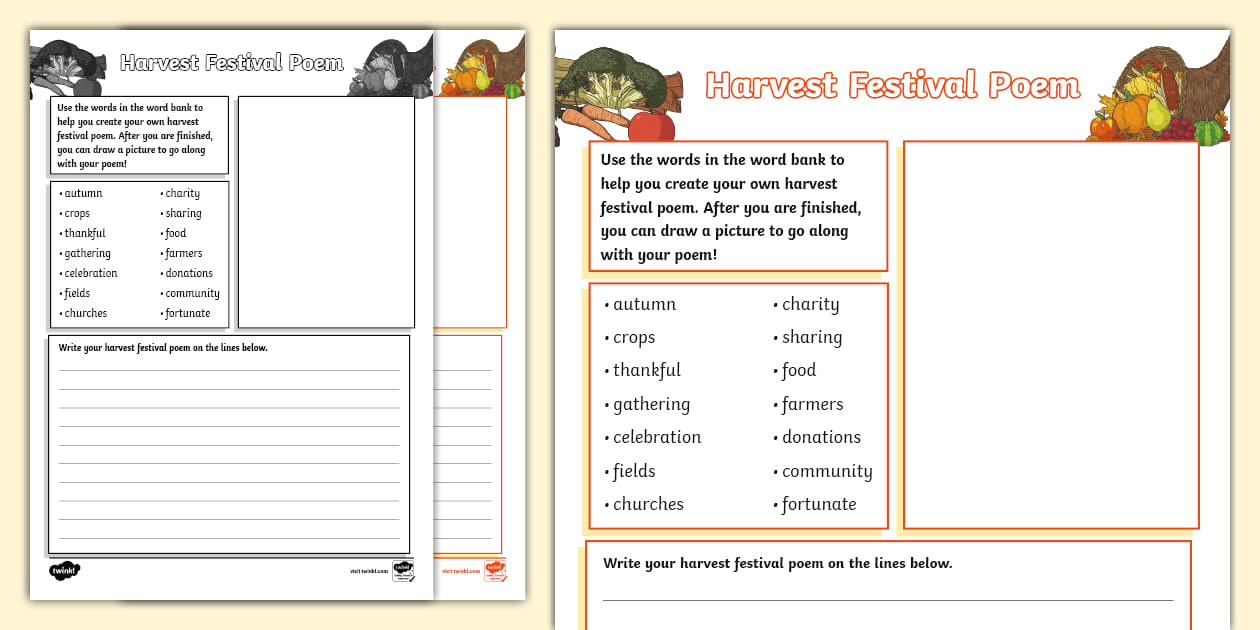 Harvest Festival Poem Writing Template - Twinkl