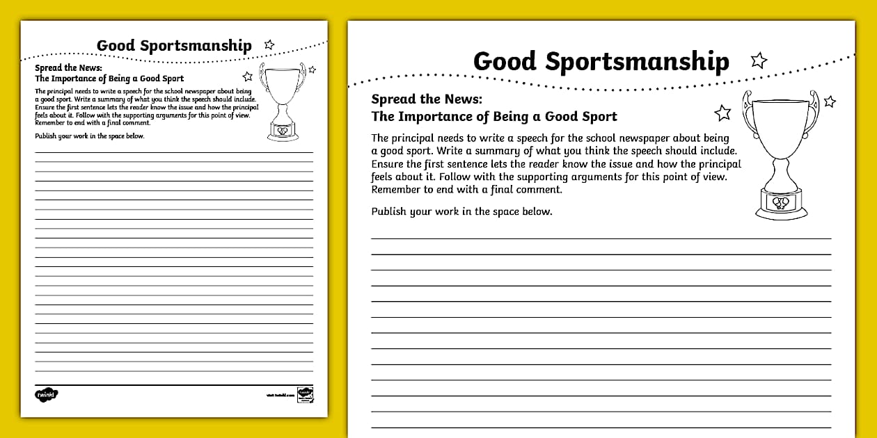 Good Sportsmanship Worksheet for 3rd-5th Grade - Twinkl