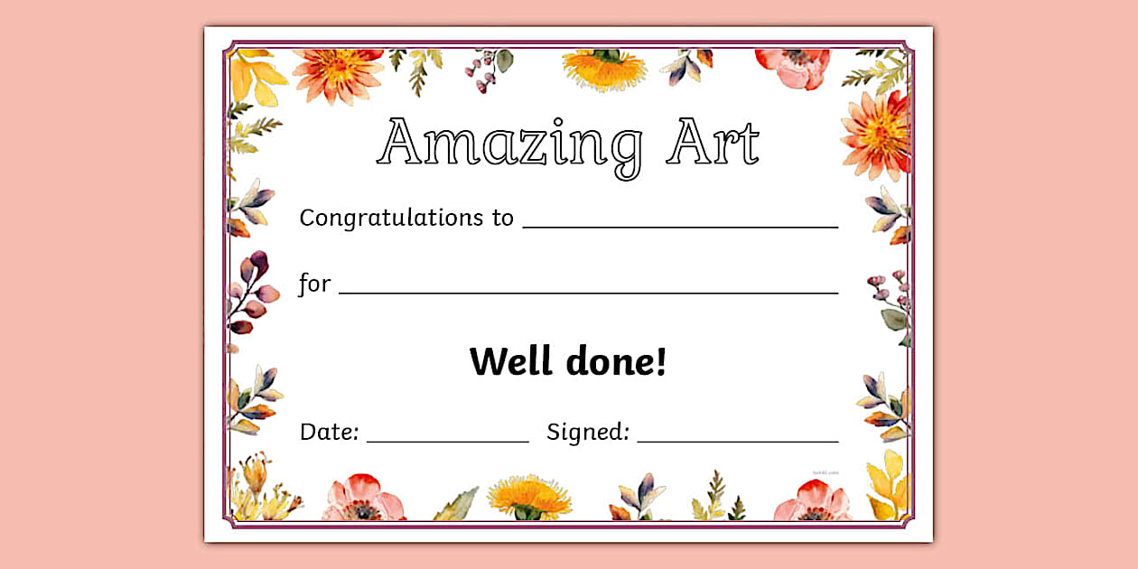 Wildflower Botanical Themed Art Certificate (teacher made)