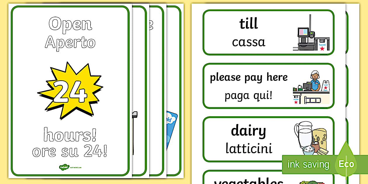 Supermarket Role-Play Signs English/Italian - Supermarket Signs